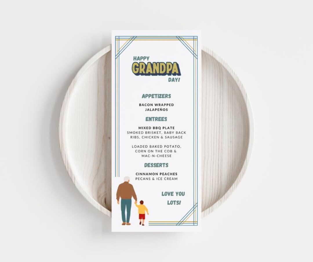 Grandpa Day Menu Template Editable Menu Grandfather Day Event Custom ...