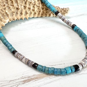 Shell Heishi Surfer Necklace in Aqua, Whites and Browns. Custom Length ...