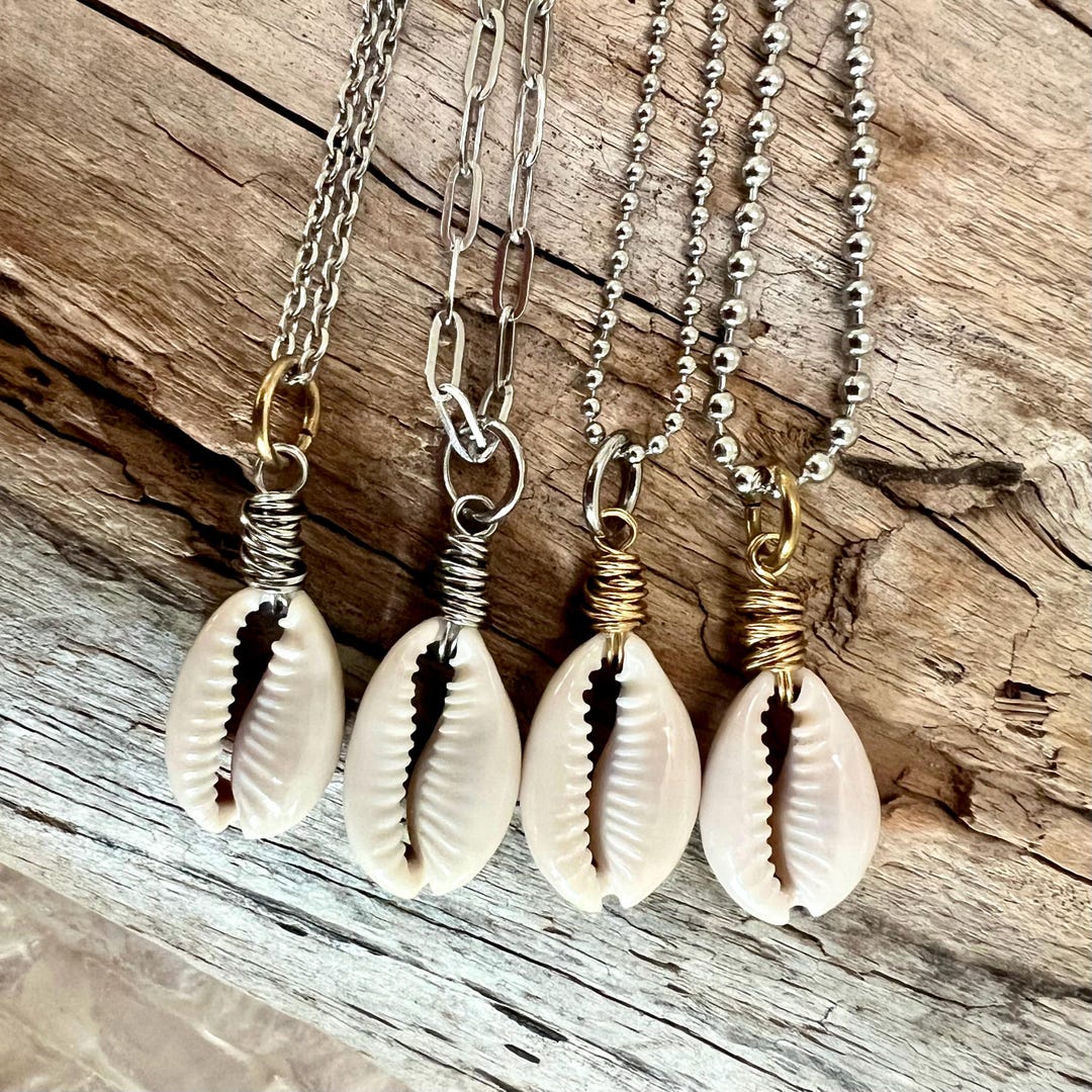 Wrapped Cowrie Shell Charm Necklace Made With Vintage Shells. Choice of ...