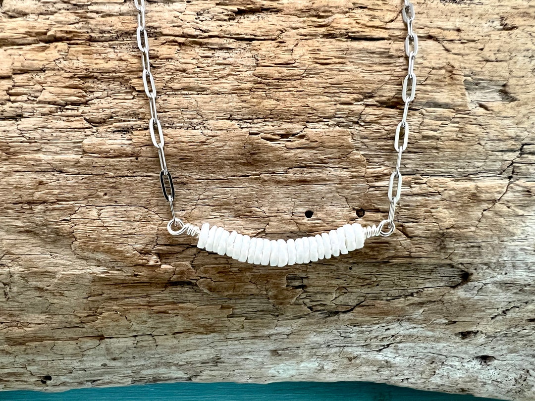 Clam Shell Heishi & Paperclip Chain Necklace. Custom Length and ...