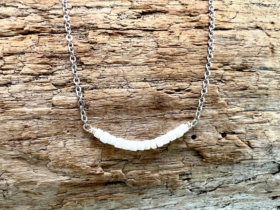 Tiny Clam Shell Heishi & Paperclip Chain Necklace. Custom Length and ...