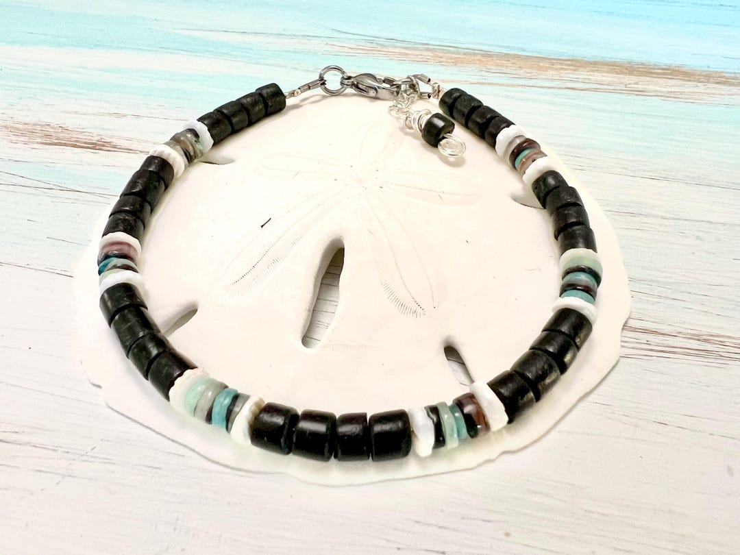 Black, Blue and White Shell Heishi Surfer Anklet. Custom Length ...