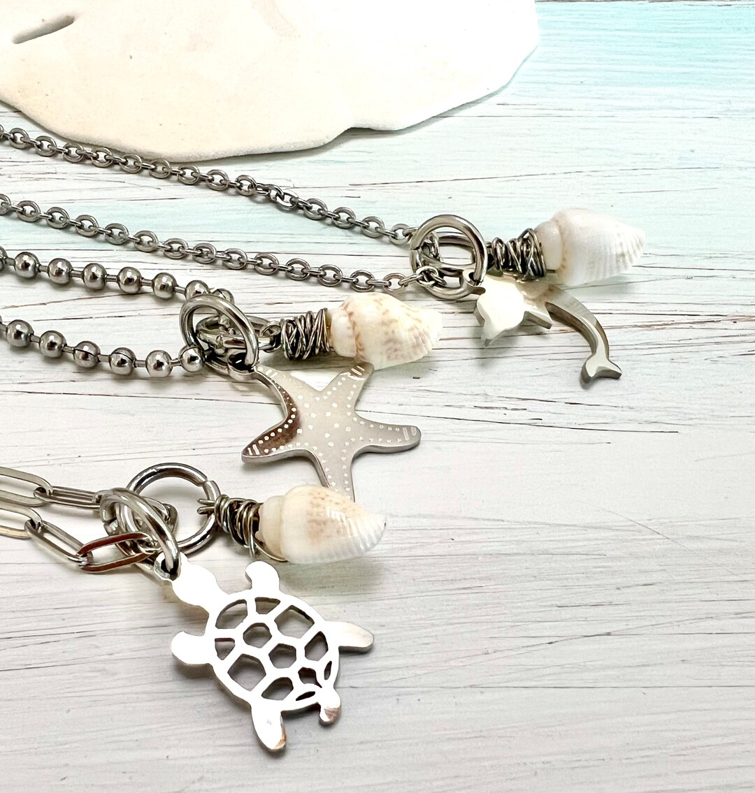 Recycled Lei Shell Ocean Charm Necklace! With Dolphin, Starfish, or ...