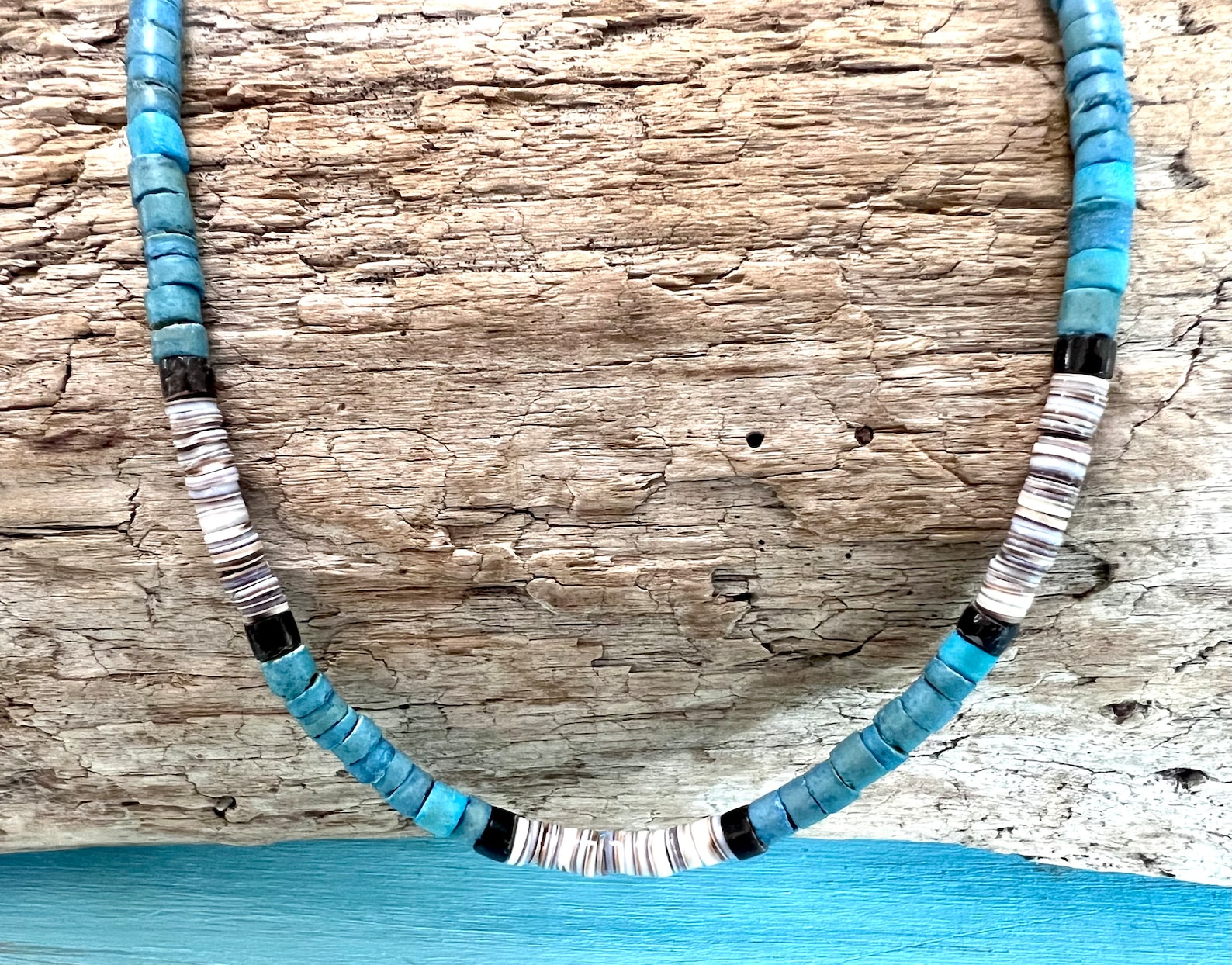 Shell Heishi Surfer Necklace in Aqua, Whites and Browns. Custom Length ...