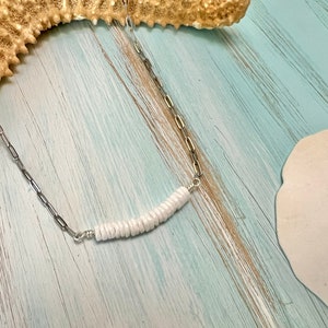 Clam Shell Heishi & Paperclip Chain Necklace. Custom Length and ...