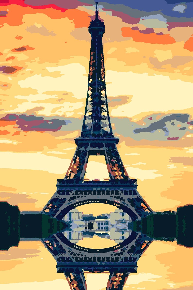 Color by Number Eiffel Tower Paris During Golden Hour Instant Download ...