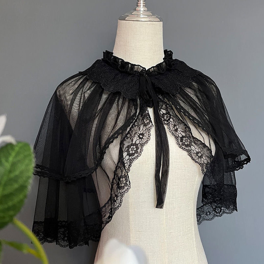 Black Lace Wedding Cloak/shrug, Gothic Witch Cape, Vampire Cape ...