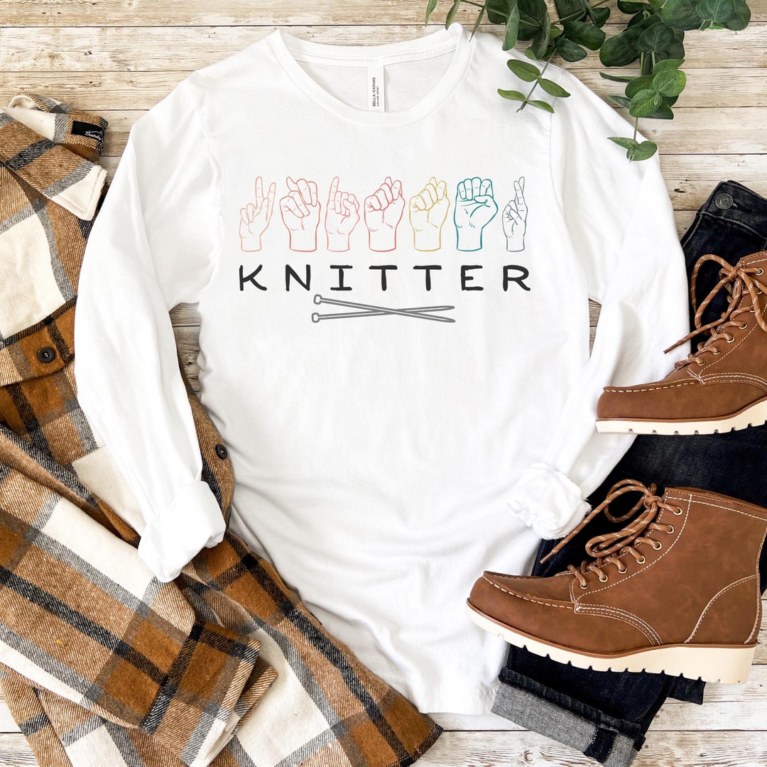 Funny Unisex American Sign Language Long Sleeve Knitting T-shirt ...