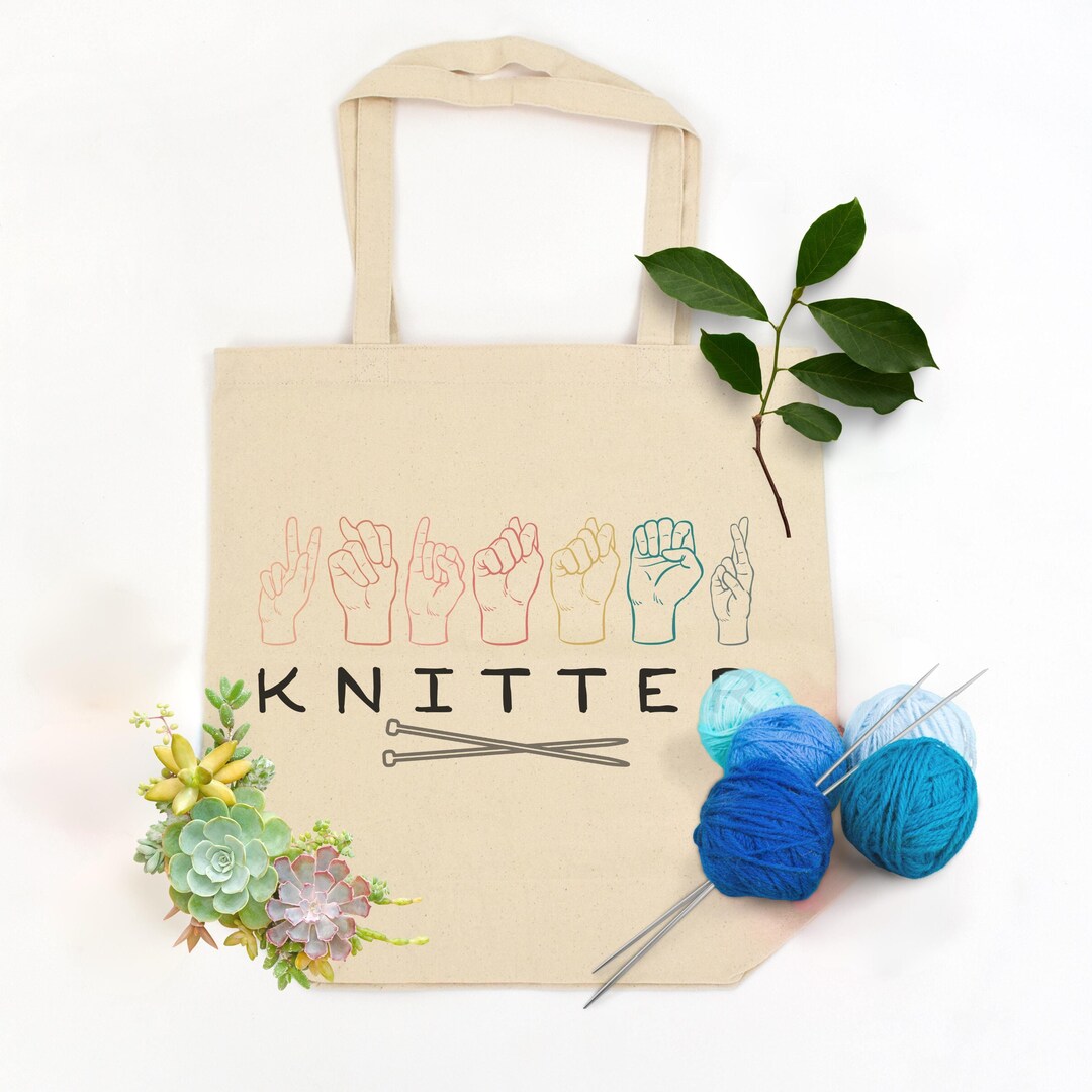 Funny American Sign Language Project Canvas Tote Bag, Knitter ASL, Gift ...