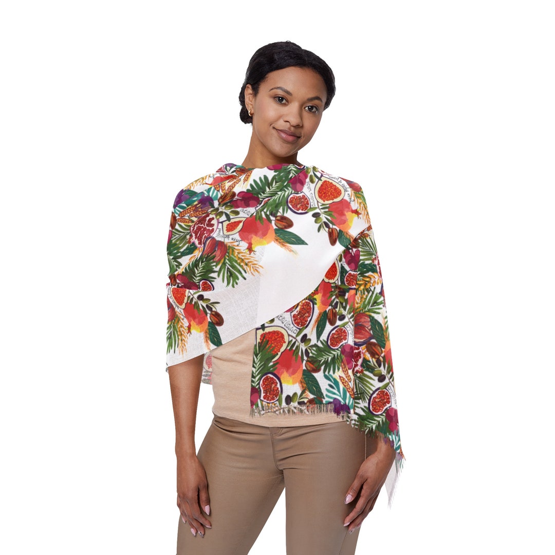 Seven Species Israel Scarf - Am Israel Chai, Jewish Gift, Hebrew Gift ...