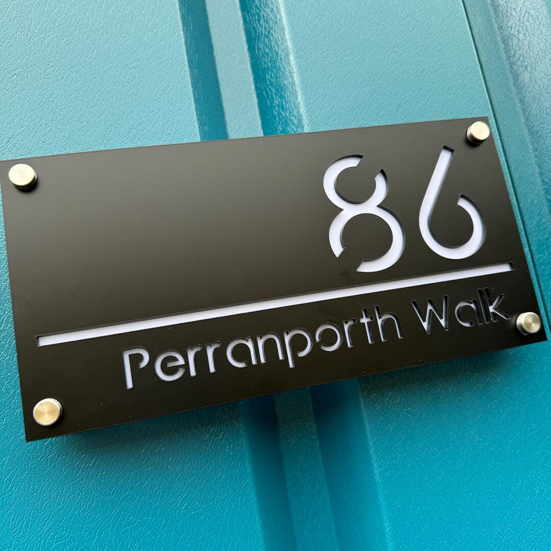 Sleek Custom Acrylic House Number Sign Matte Black With Gloss White ...