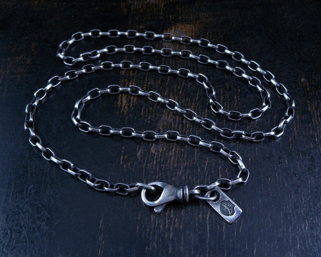 3.2mm Sterling Silver Oval Rolo Chain Made to Order With Deep Antique ...