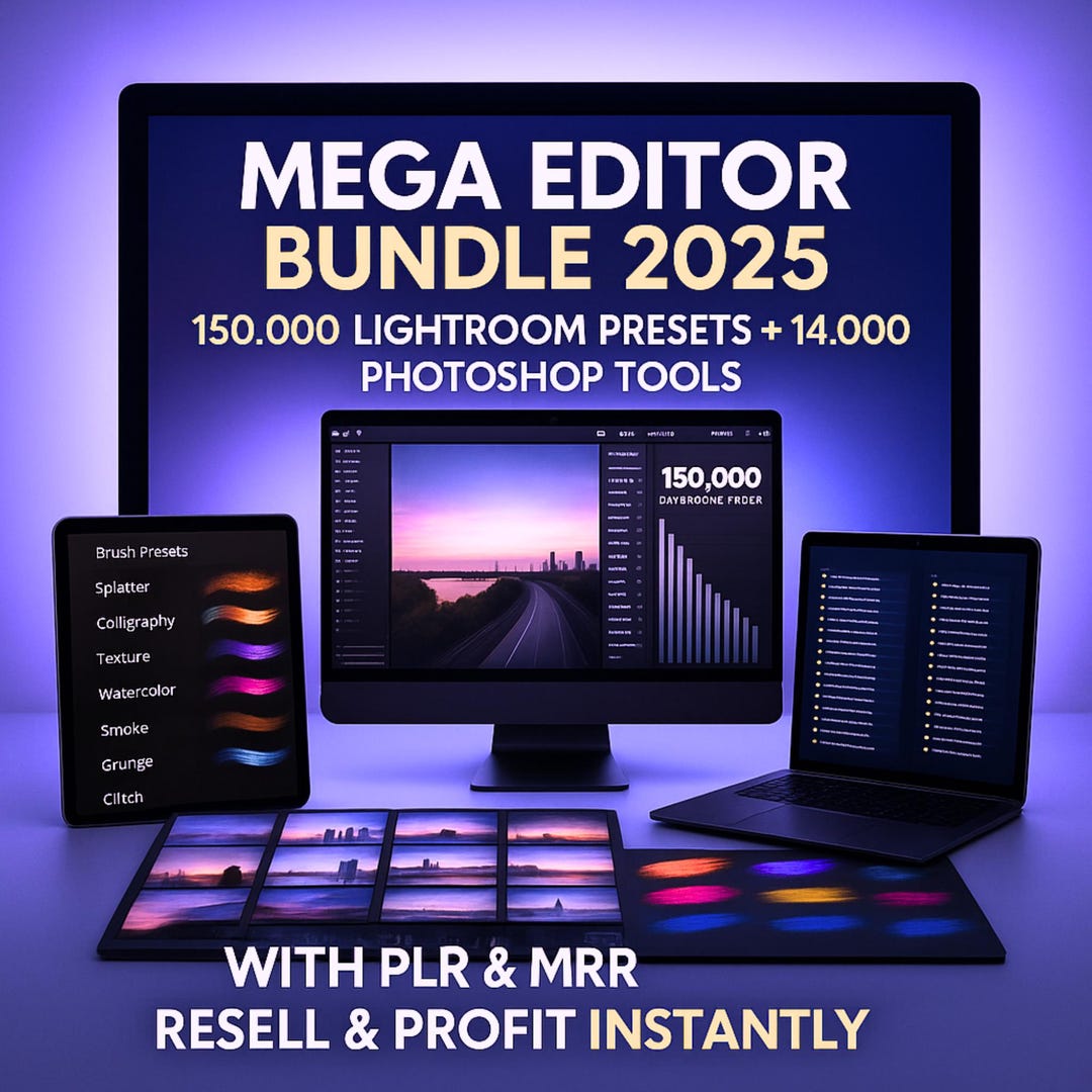 Mega Editor Bundle 2025 PLR MRR, 150,000 Lightroom Presets,photoshop ...