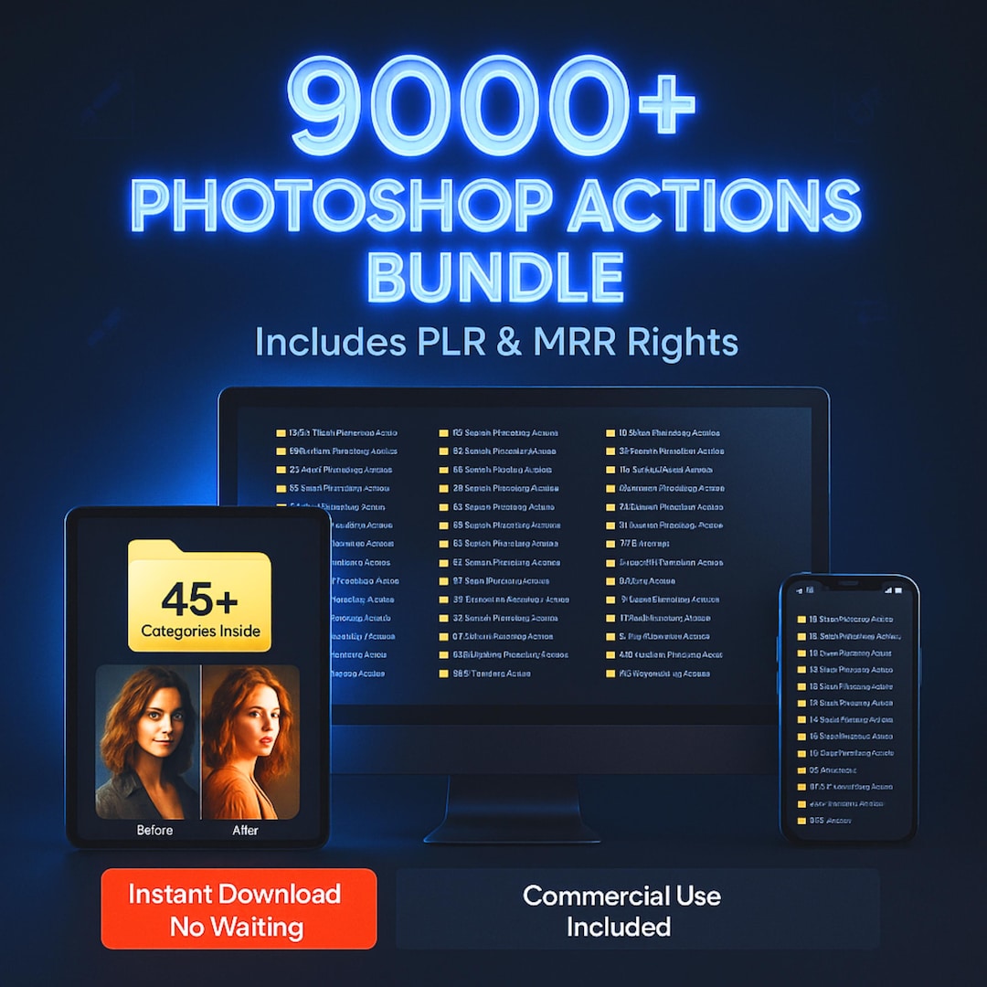 9000 Photoshop Actions Bundle PLR MRR, Newborn Photoshop Actions, Retouch Actions Photoshop ...