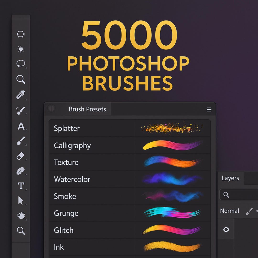 5000 Photoshop Brushes PLR MRR, Cartoon Brushes, Water Brushes, Hair Brushes, Skin Brushes, Sand ...