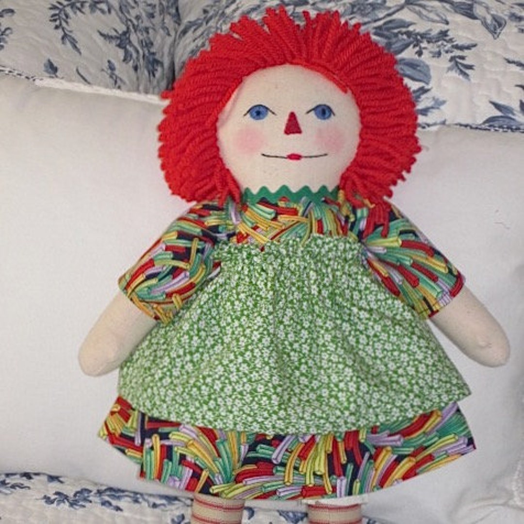 Raggedy Ann Doll, Red Hair Raggedy, Handmade Raggedy Ann, Embroidered ...