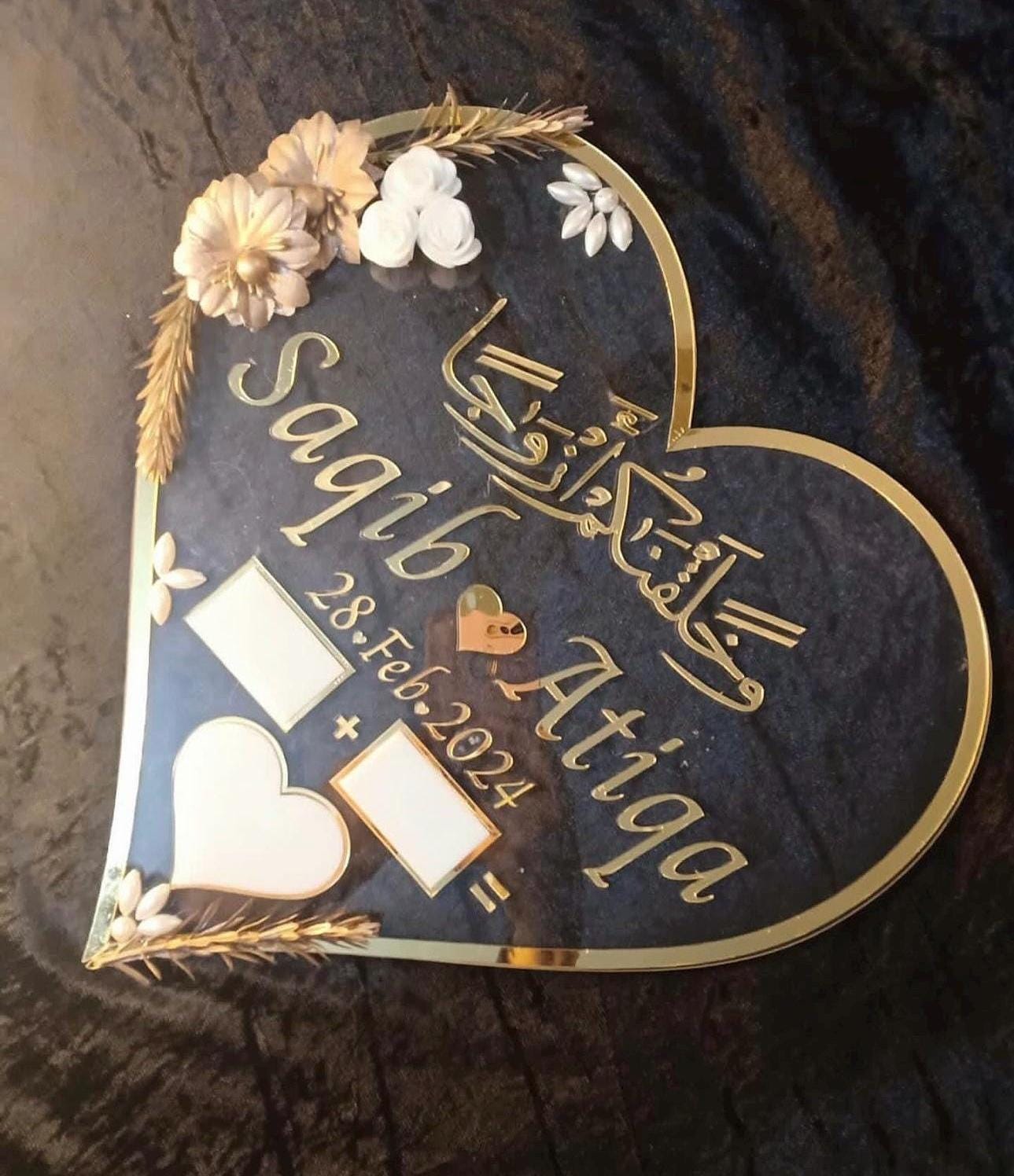 Personalised Islamic Nikkah Heaet Acrylic Board, Fingerprint Contract ...
