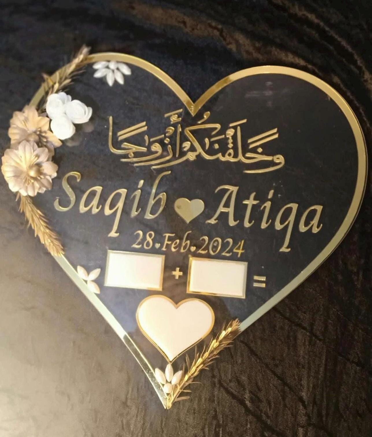 Personalised Islamic Nikkah Heaet Acrylic Board, Fingerprint Contract ...