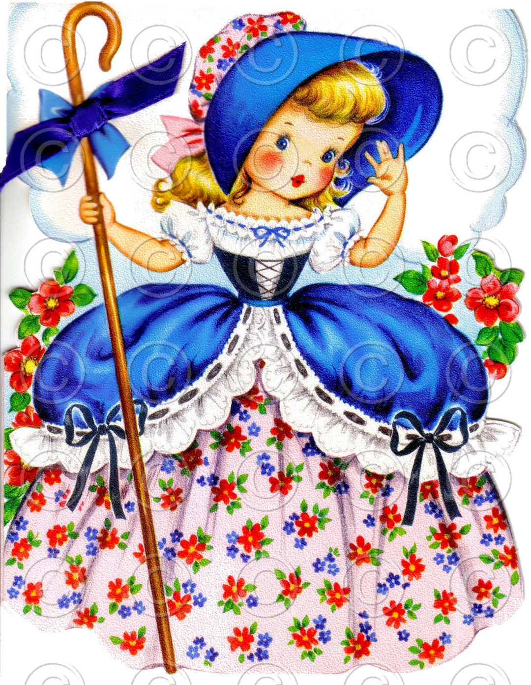 Little Bo Peep Pretty Girl Doll Card Vintage Digital Image Illustration ...