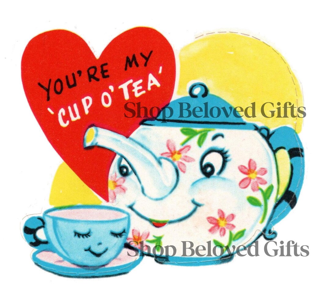Anthropomorphic Teapot and Teacup Digital Image Valentine Floral Teapot ...