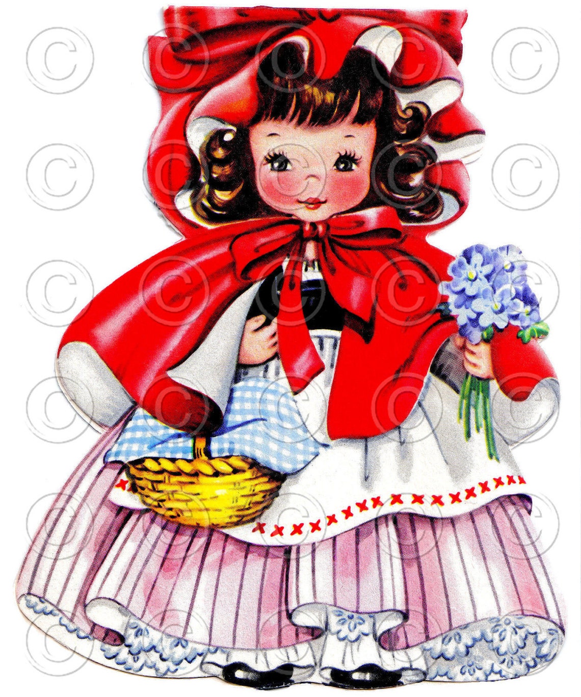 Little Red Riding Hood Pretty Girl With Flowers Basket Doll Card ...