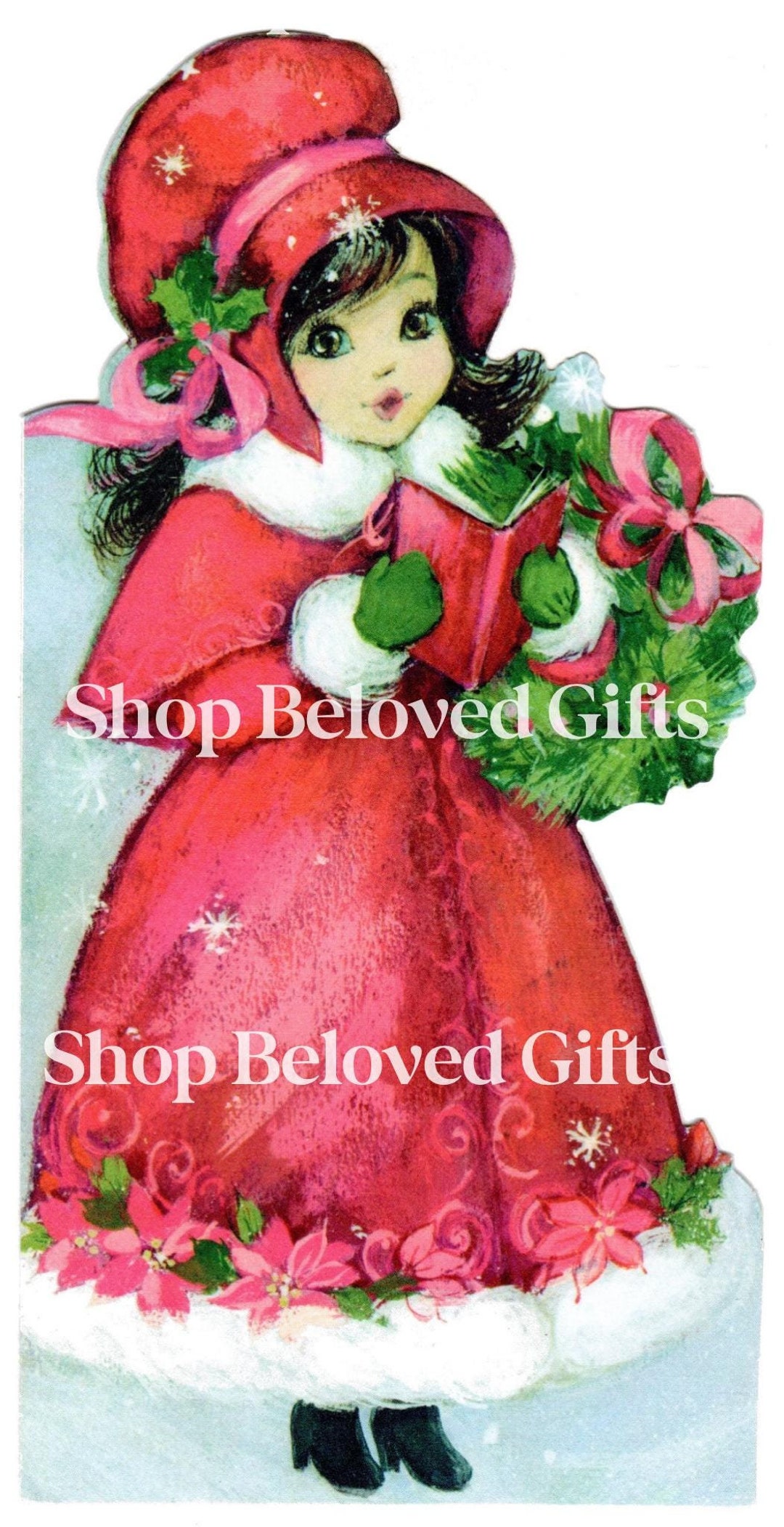 Beautiful Girl Christmas Caroler With Festive Wreath Vintage Digital ...