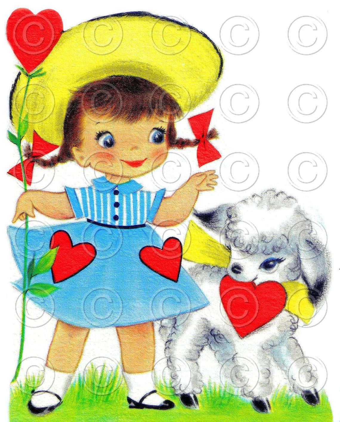Mary Had A Little Lamb Vintage Valentine Digital Image Illustration - Etsy