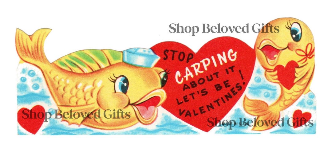 Vintage Anthropomorphic Goldfish Valentine Digital Image Valentine Fish ...