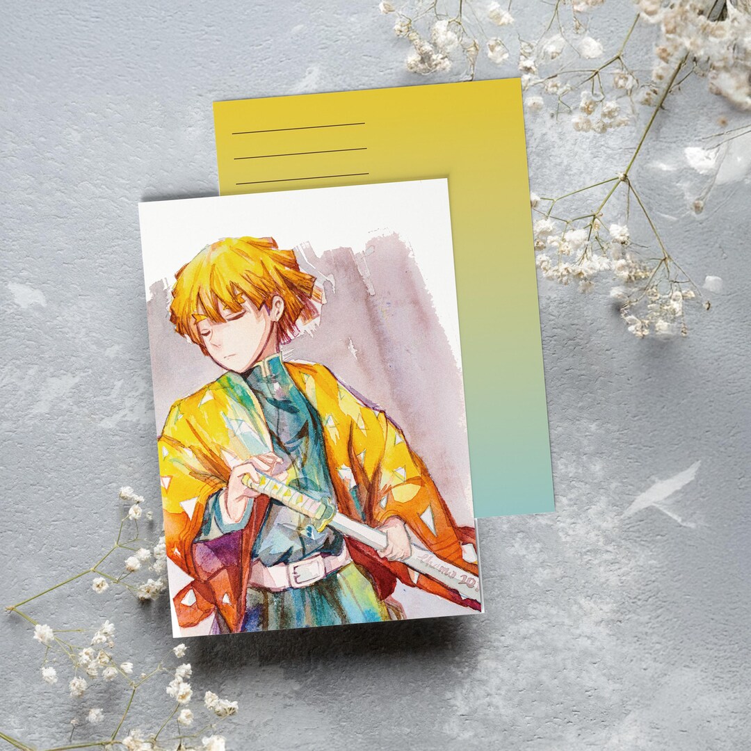 Watercolor Anime Postcard - Gatsuma Zenitsu (demon Slayer) - Etsy