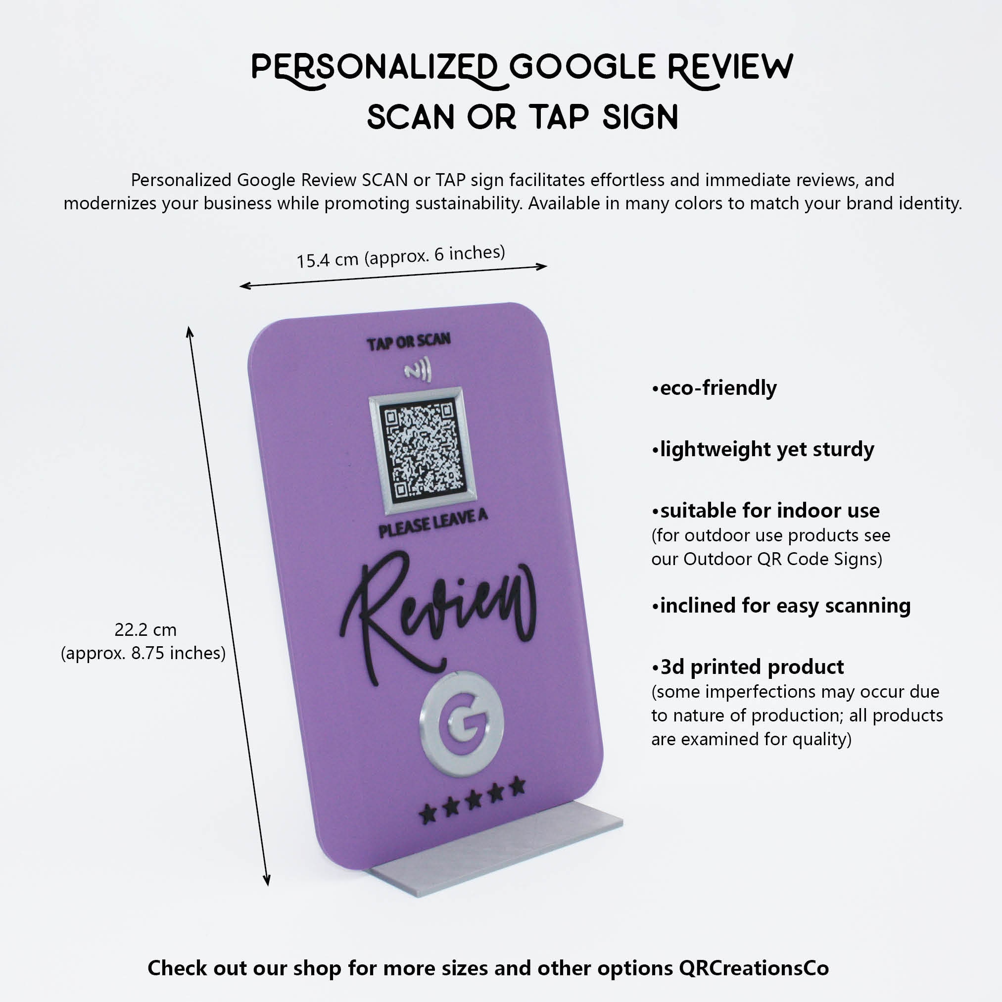 Google Review QR Code & Tap Sign I Eco-friendly Business Sign I 5 Star ...