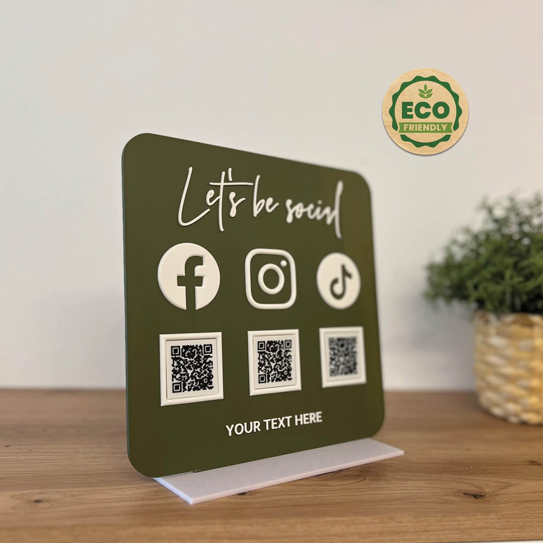 QR Code Sign 3 Icons I Eco-friendly Social Media Sign I Business ...