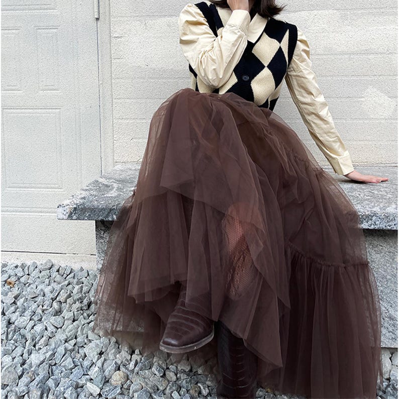 Ethereal Layered Tulle Skirt, Women's Mid-length High-waisted Cake ...