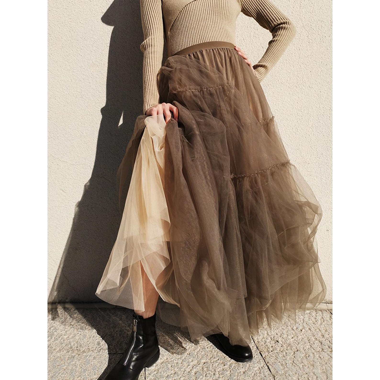 Ethereal Layered Tulle Skirt, Women's Mid-length High-waisted Cake ...