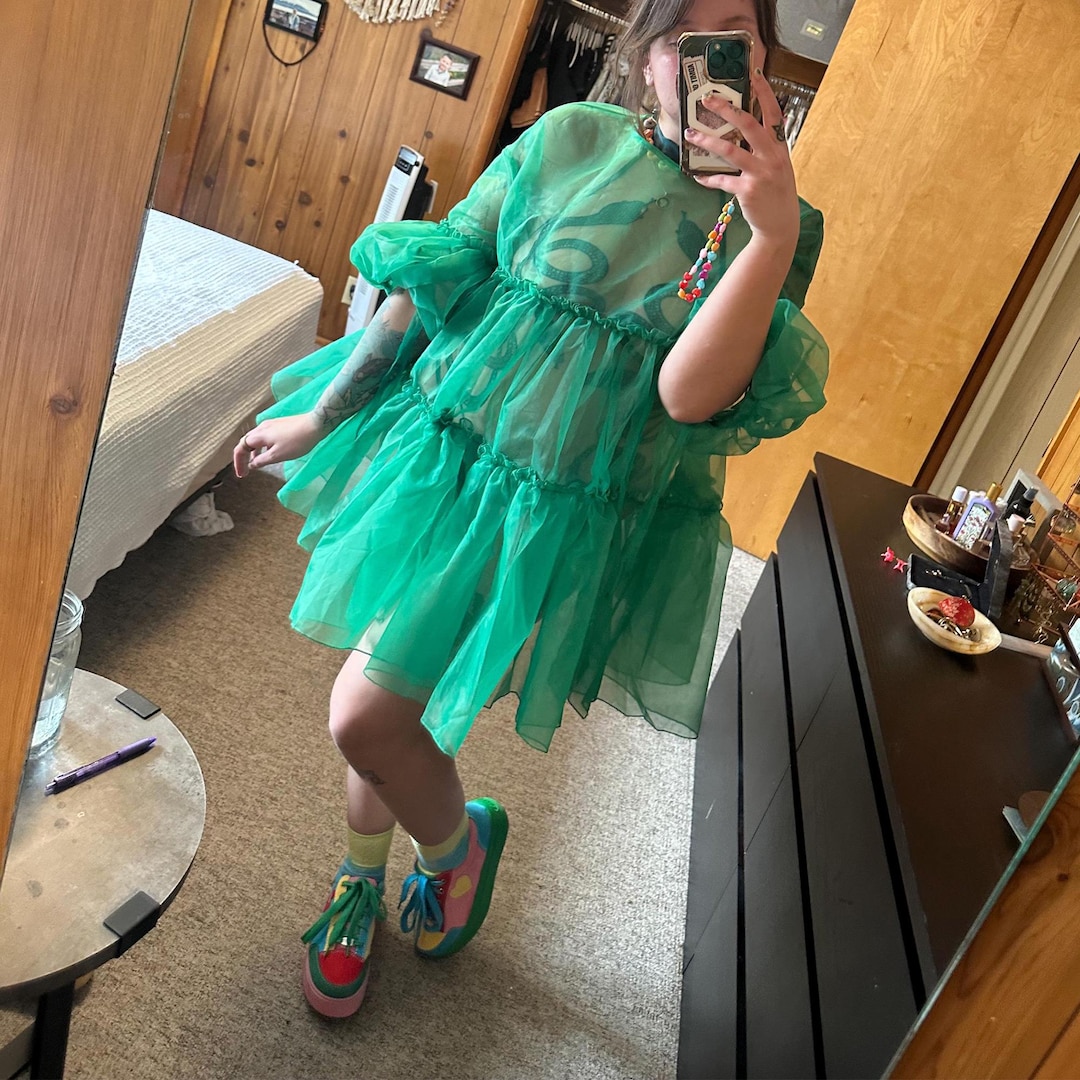 Vintage Emerald Organza Princess Dress | Fairycore Layered Tulle Gown ...