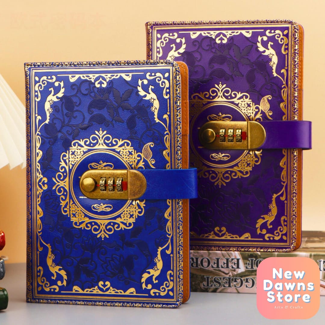 Vintage Leather Journal Diary With Lock A5, Embossed Notebook ...