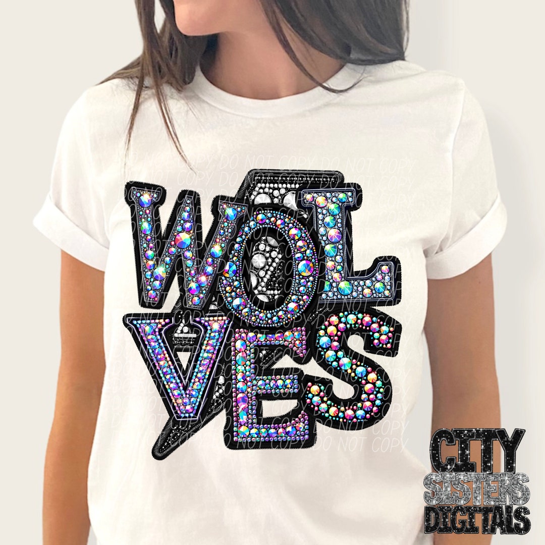 WOLVES Png, Rhinestone Faux Embroidery Wolves, Rhinestone Mascot ...