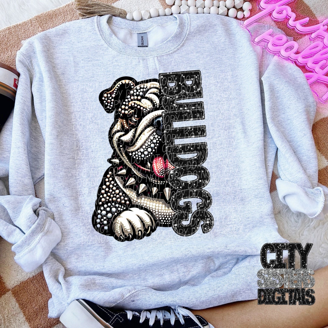BULLDOGS Png, Rhinestone Glitter Faux Embroidery Bulldogs Png ...