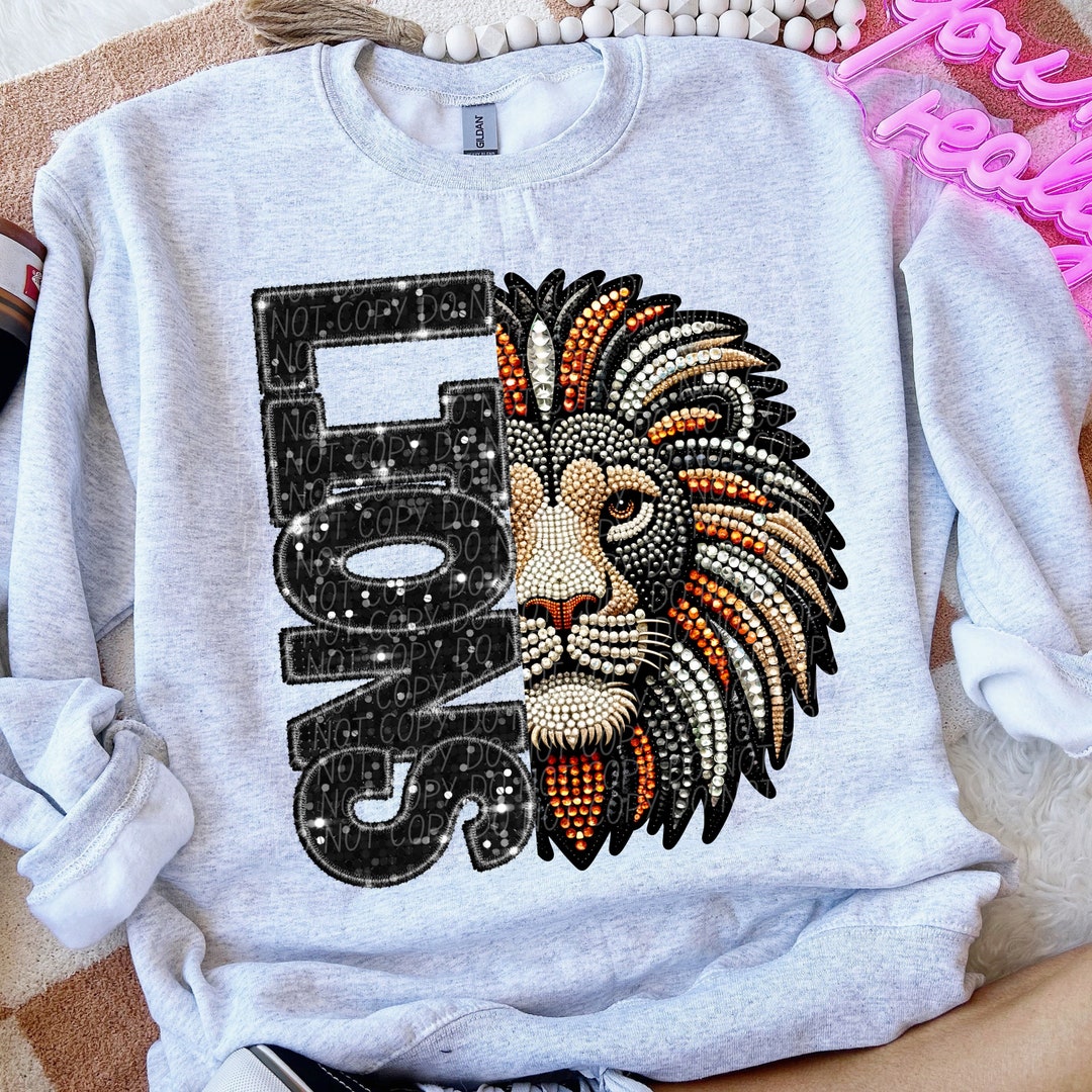 LIONS Png, Rhinestones Glitter Faux Embroidery Lions, Rhinestone Mascot ...