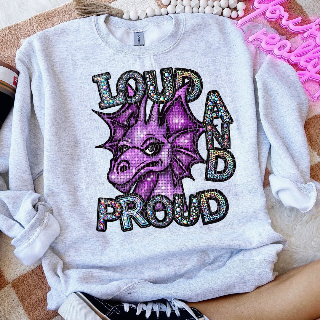 LOUD PROUD Purple DRAGONS Png, Rhinestone Faux Embroidery Dragons Png ...