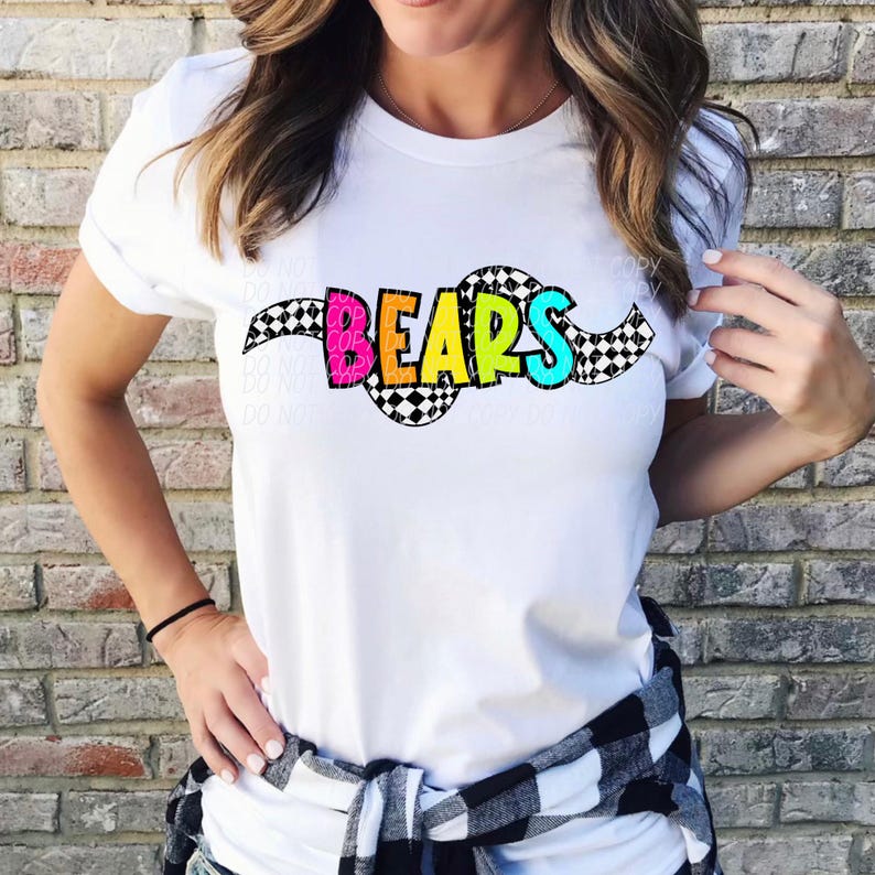 BEARS Png, Neon Checker Bears With Sleeve Png, Bears Digital for ...