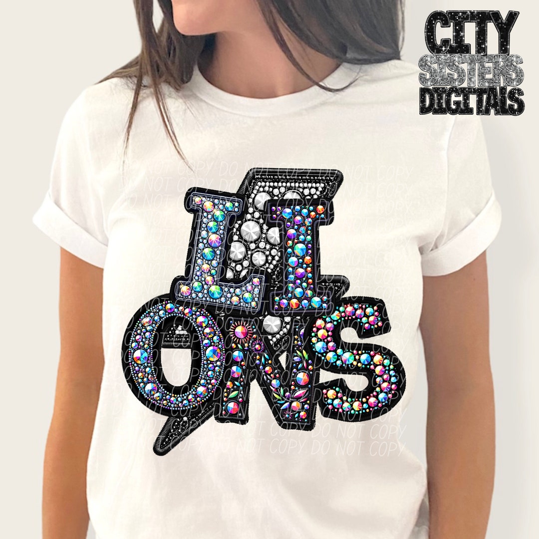 LIONS Png, Rhinestone Faux Embroidery Lions, Rhinestone Mascot, Digital ...