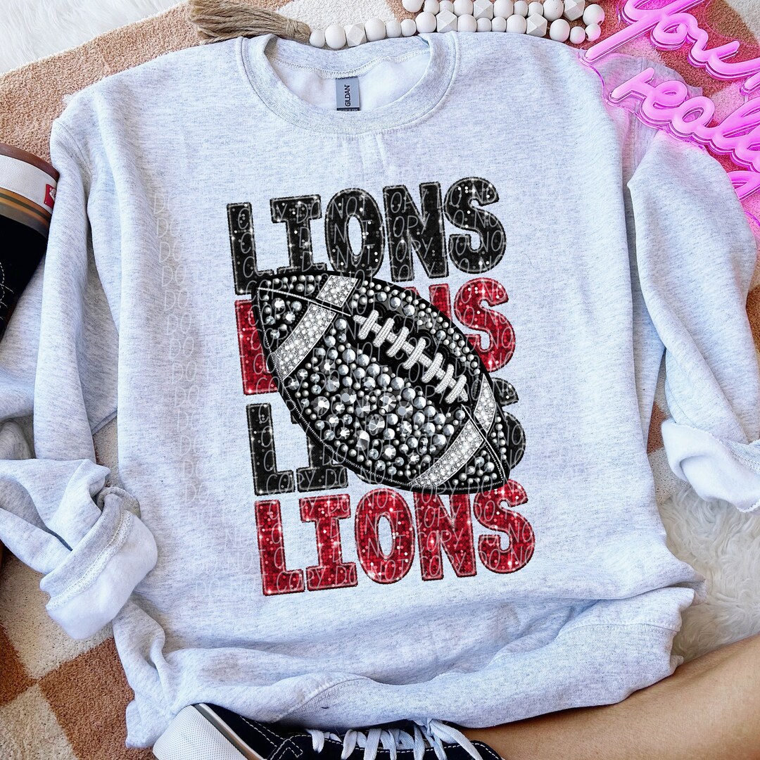 LIONS FOOTBALL Rhinestone Faux Embroidery Digital for Sublimation & Dtf ...