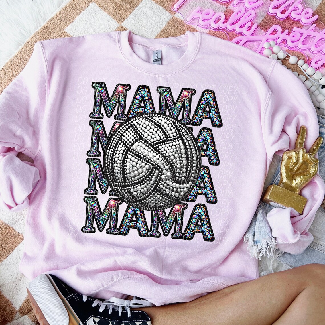 VOLLEYBALL MAMA Rhinestone Faux Embroidery Digital for Sublimation and ...