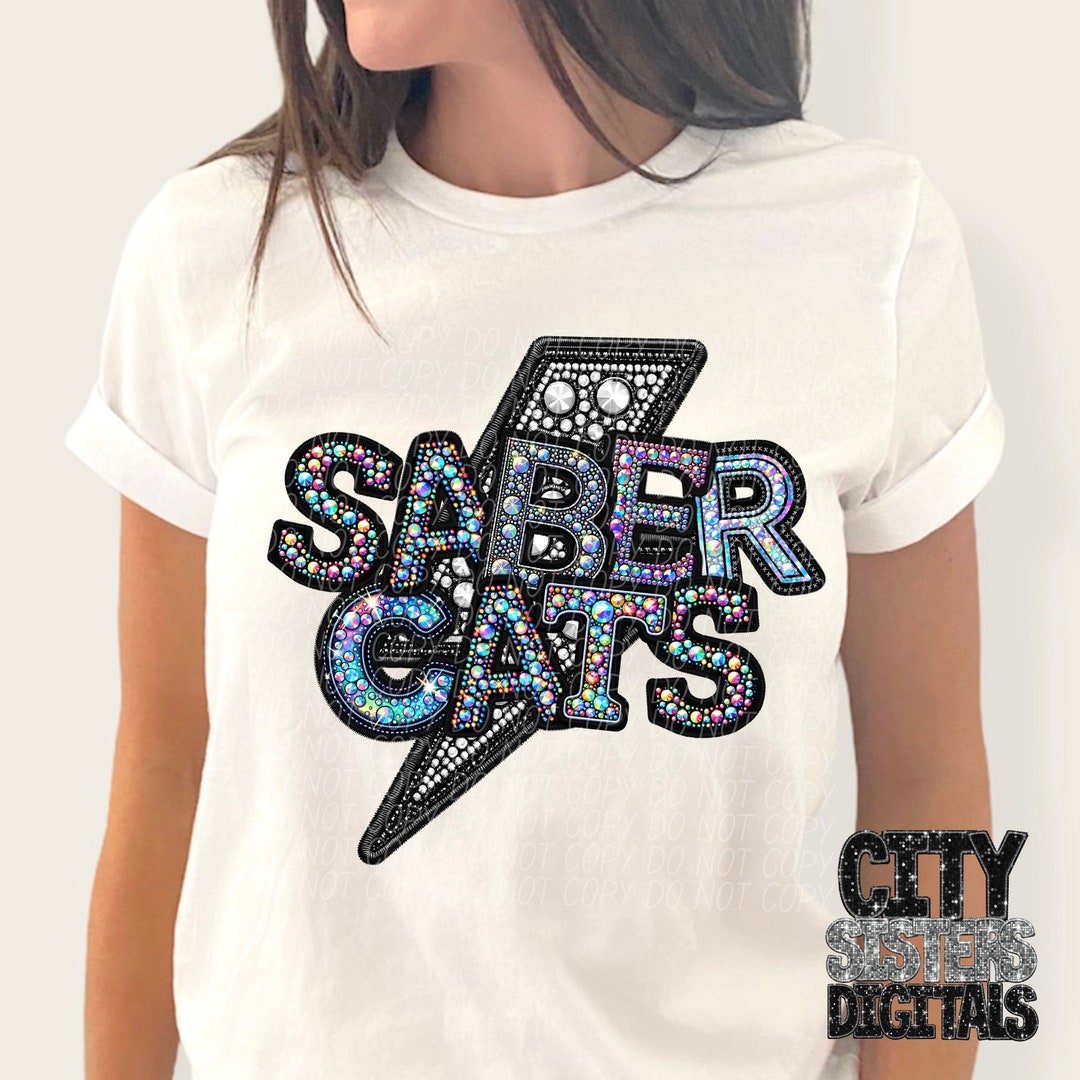 SABERCATS Png, Rhinestone Faux Embroidery Png, Rhinestone Mascot ...
