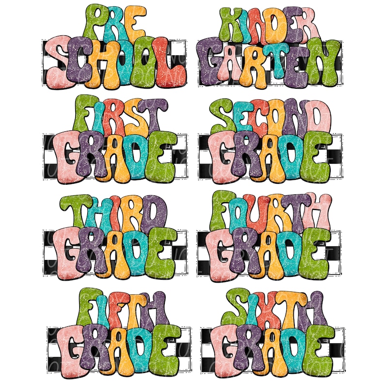 SCHOOL GRADES BUNDLE Png, Retro School Png, Digital for Sublimation and ...
