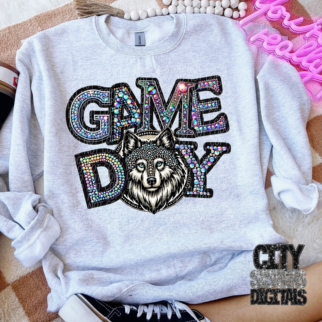 GAME DAY WOLVES Png, Rhinestone Faux Embroidery Wolves, Rhinestone ...