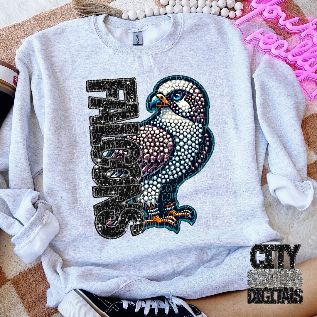 FALCONS Png, Rhinestone Glitter Faux Embroidery Falcon Png, Rhinestone ...