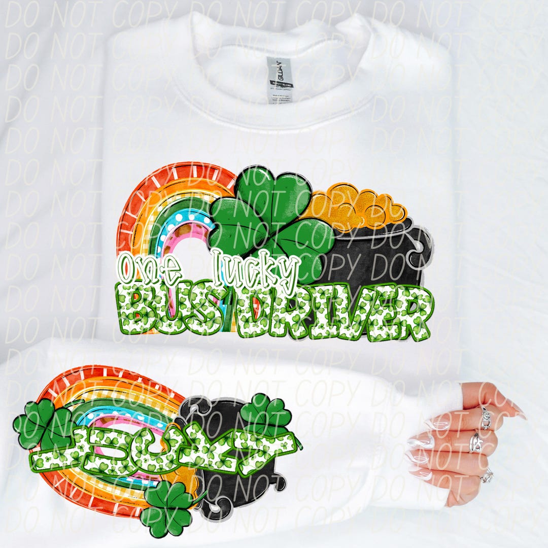 BUS DRIVER St PATRICKS Day Faux Embroidery Digital for Sublimation and ...