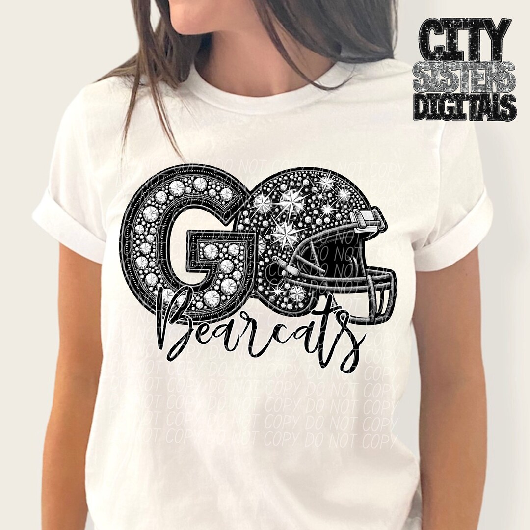 GO BEARCATS Png, Rhinestone Faux Embroidery Bearcats Png, Rhinestone Mascot Png, Digital for ...
