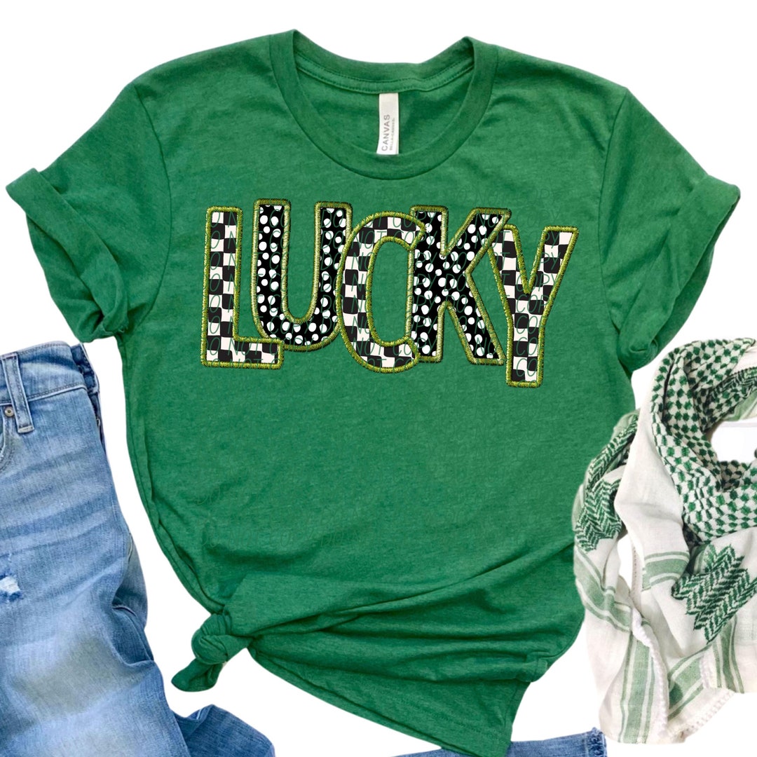 LUCKY CHECKER and DOTS Faux Embroidery St Patrick's Day Digital for ...